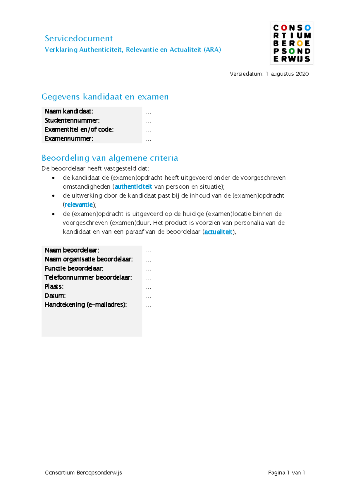 Verklaring ARA voor Examen B1-K1-W5 - Authenticiteit en Relevantie - Studeersnel