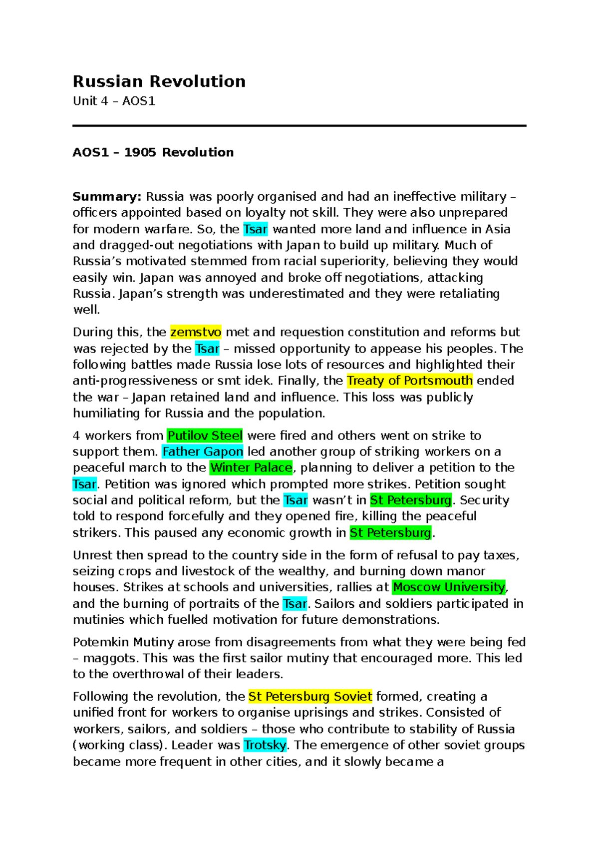 Russian Revolution Unit 4 AOS1: 1905 Revolution Overview and Key Events ...
