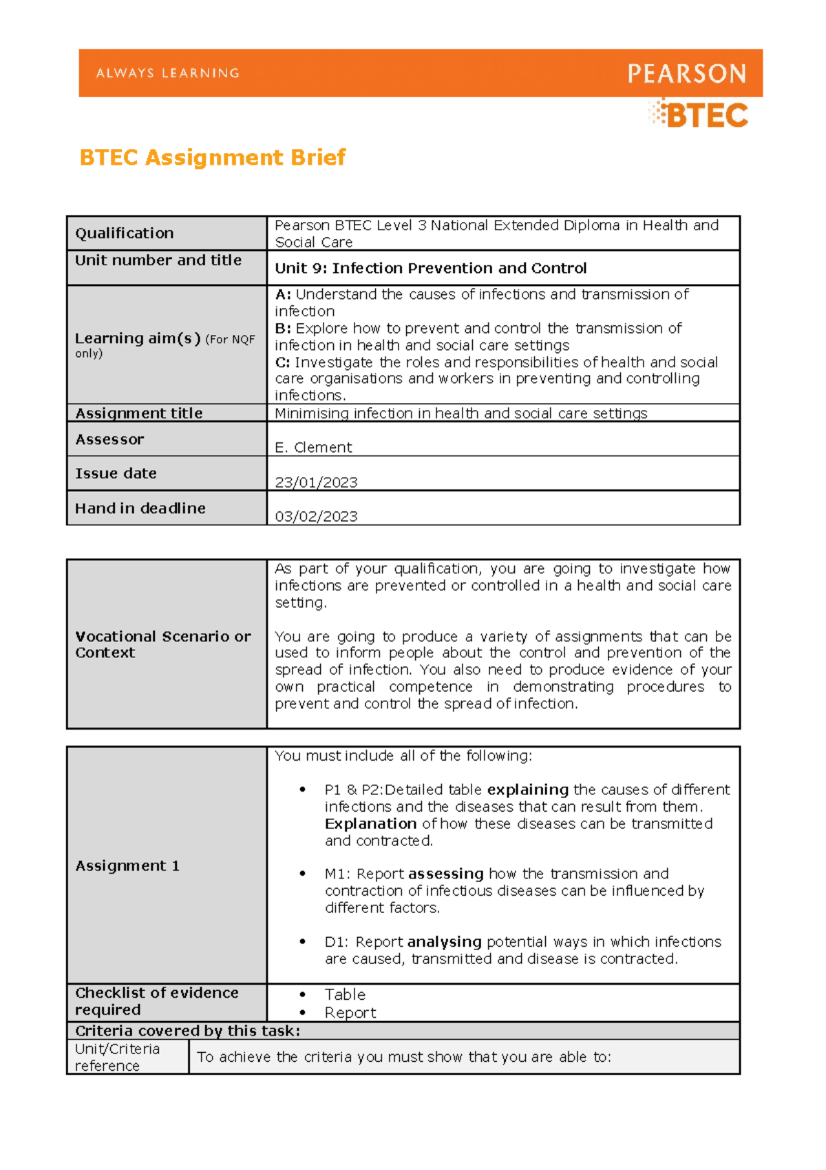 Unit 9 Assignment Brief - BTEC Assignment Brief Qualification Pearson ...
