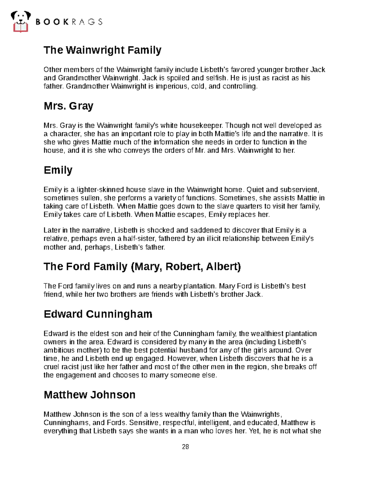 Wainwright family character analysis - Yellow Crocus study guide - Studocu