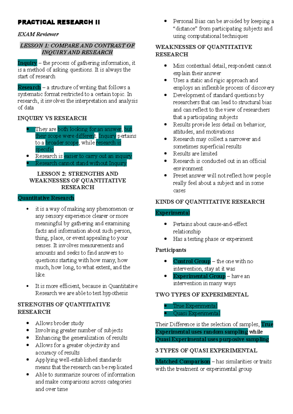 PRACTICAL RESEARCH II EXAM Reviewer: Inquiry vs. Research ...