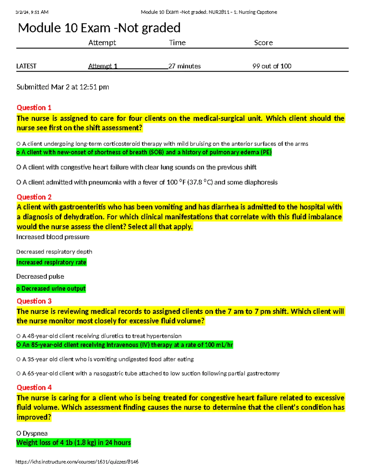 Capstone Module 9 Exam - Non-Graded Nursing Scenarios and Actions - Studocu