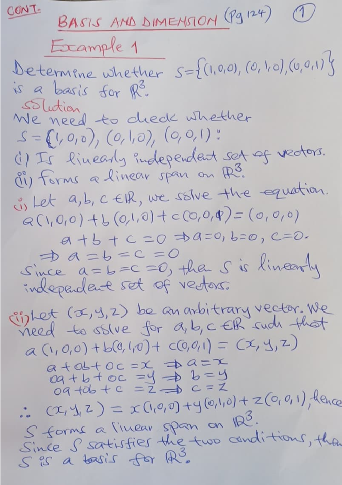 MATH 1205 Linear Algebra: Basis and Dimension Examples - Studocu