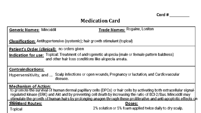 Minoxidil Medication Card: Generic & Trade Names, Uses & Side Effects ...
