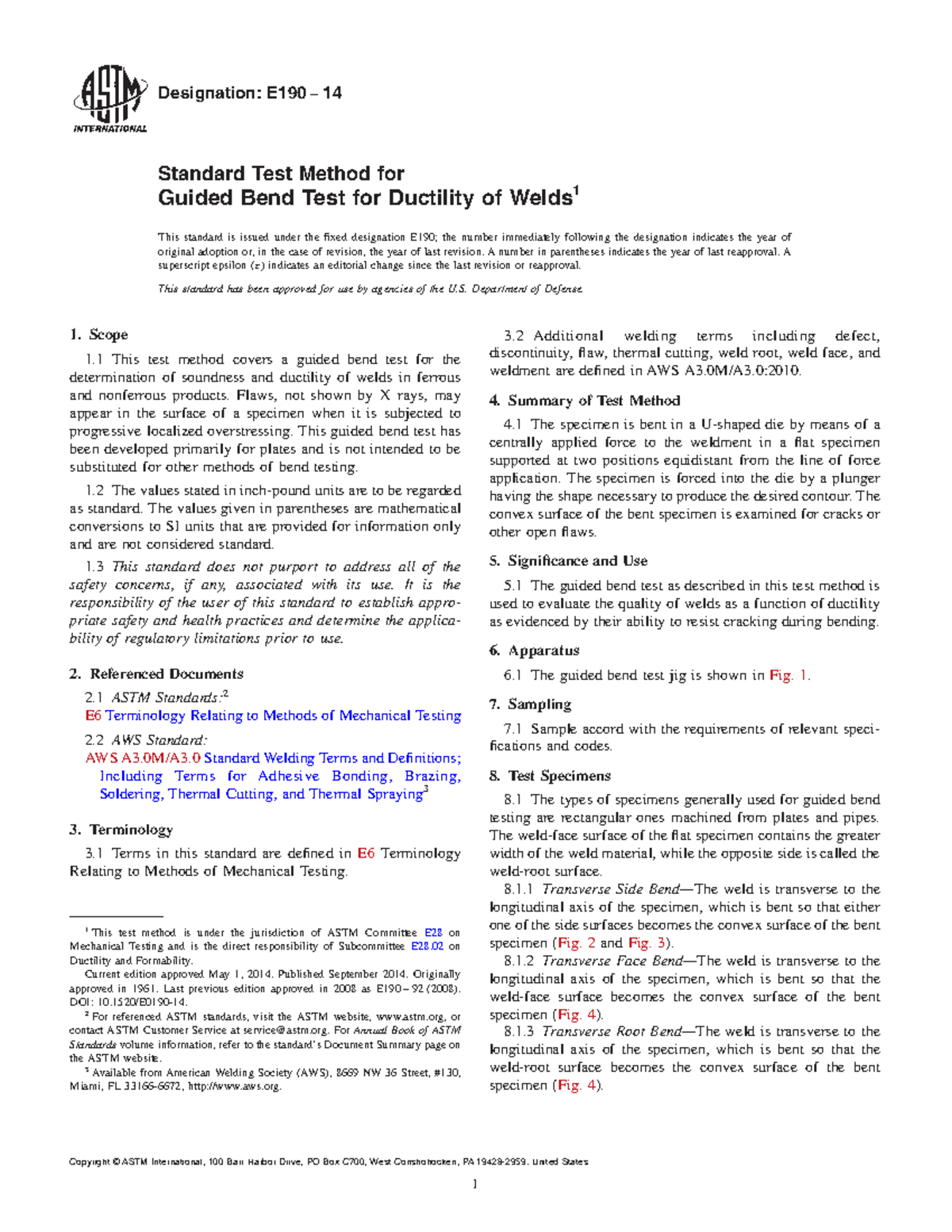 ASTM E190 14 Standard Test Method for Guided Bend Test of Welds - Studocu