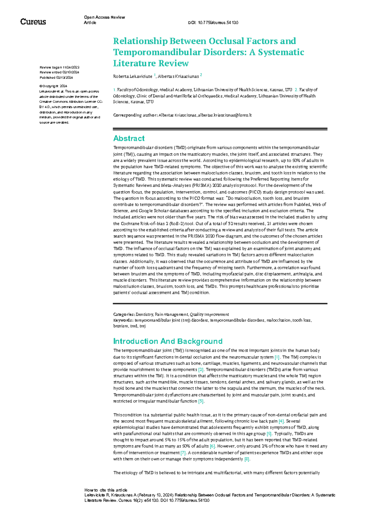 Dentistry 101: Systematic Review on Occlusal Factors & TMD - Studocu
