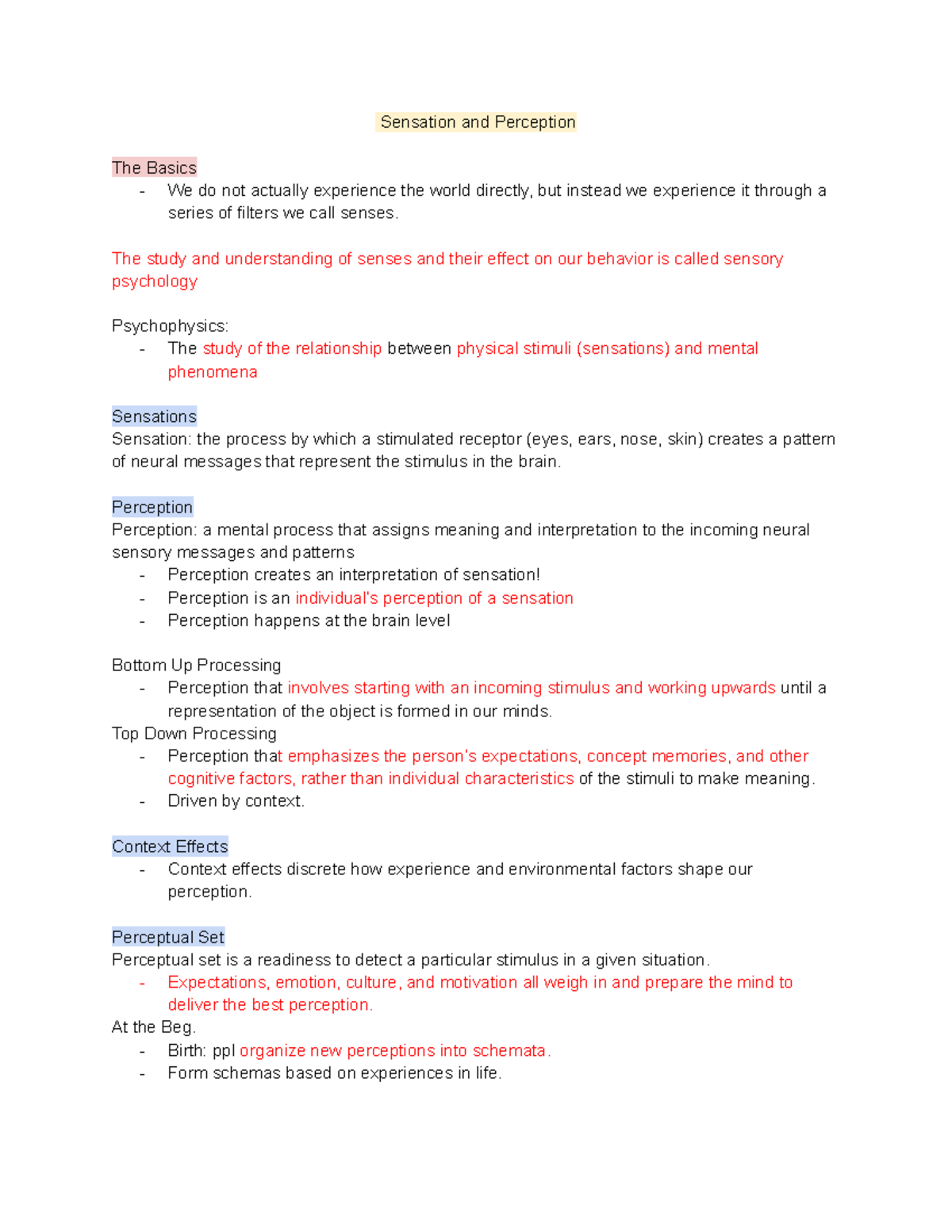 Sensation and Perception Overview: Key Concepts & Processes - Studocu