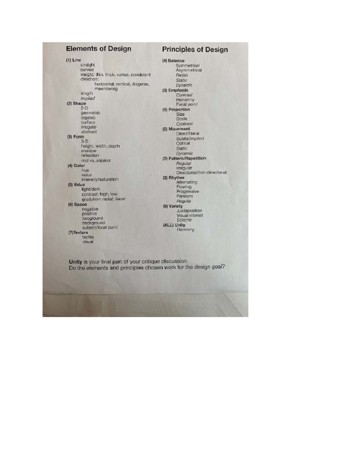 Final Exam Review Notes on Design Elements & Principles (XYZ123) - Studocu