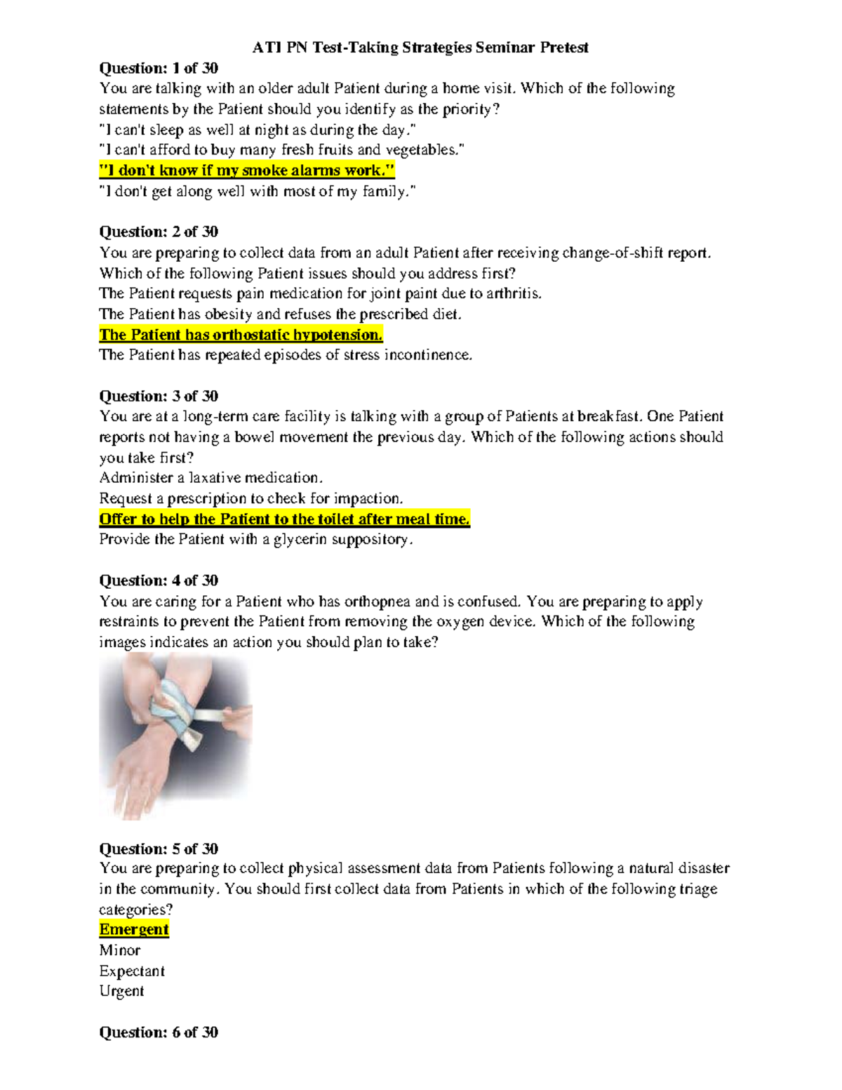 ATI PN Test-Taking Strategies Seminar Pretest Questions and Answers ...