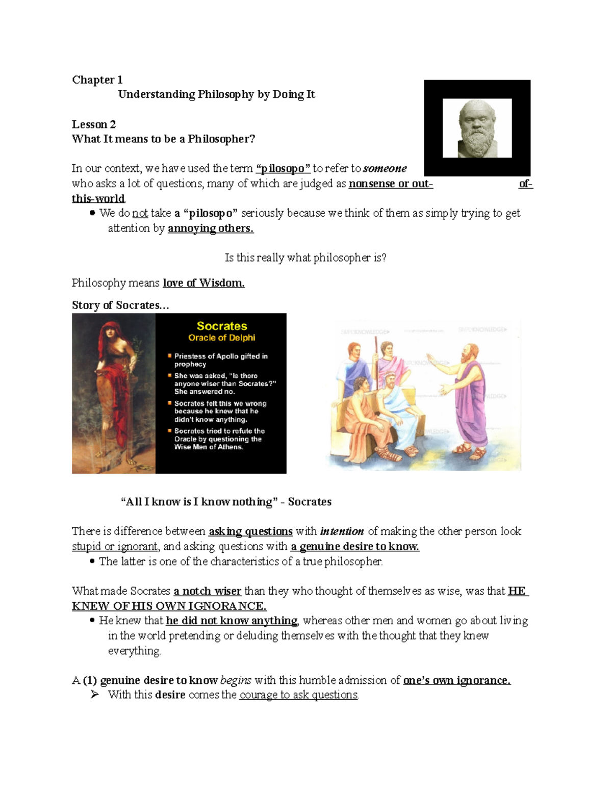Lesson-2 - ... - Chapter 1 Understanding Philosophy by Doing It Lesson ...