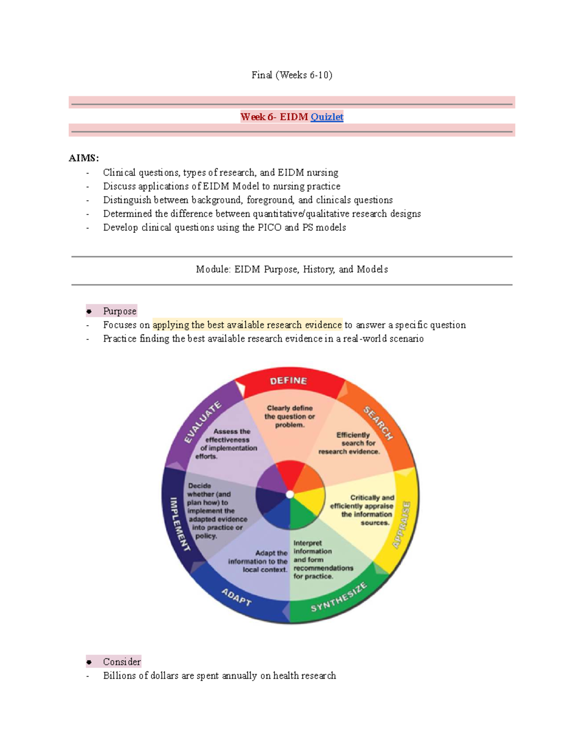 EIDM Nursing Final Exam: Clinical Questions & Research Design Insights ...