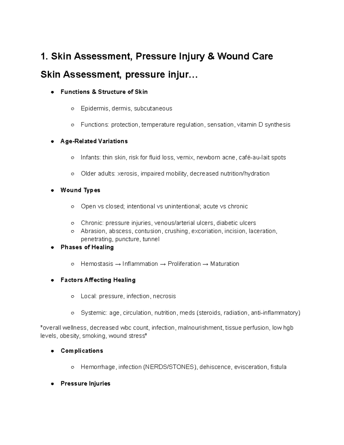 Week 7 Notes: Skin Assessment & Wound Care (NURS 101) - Studocu