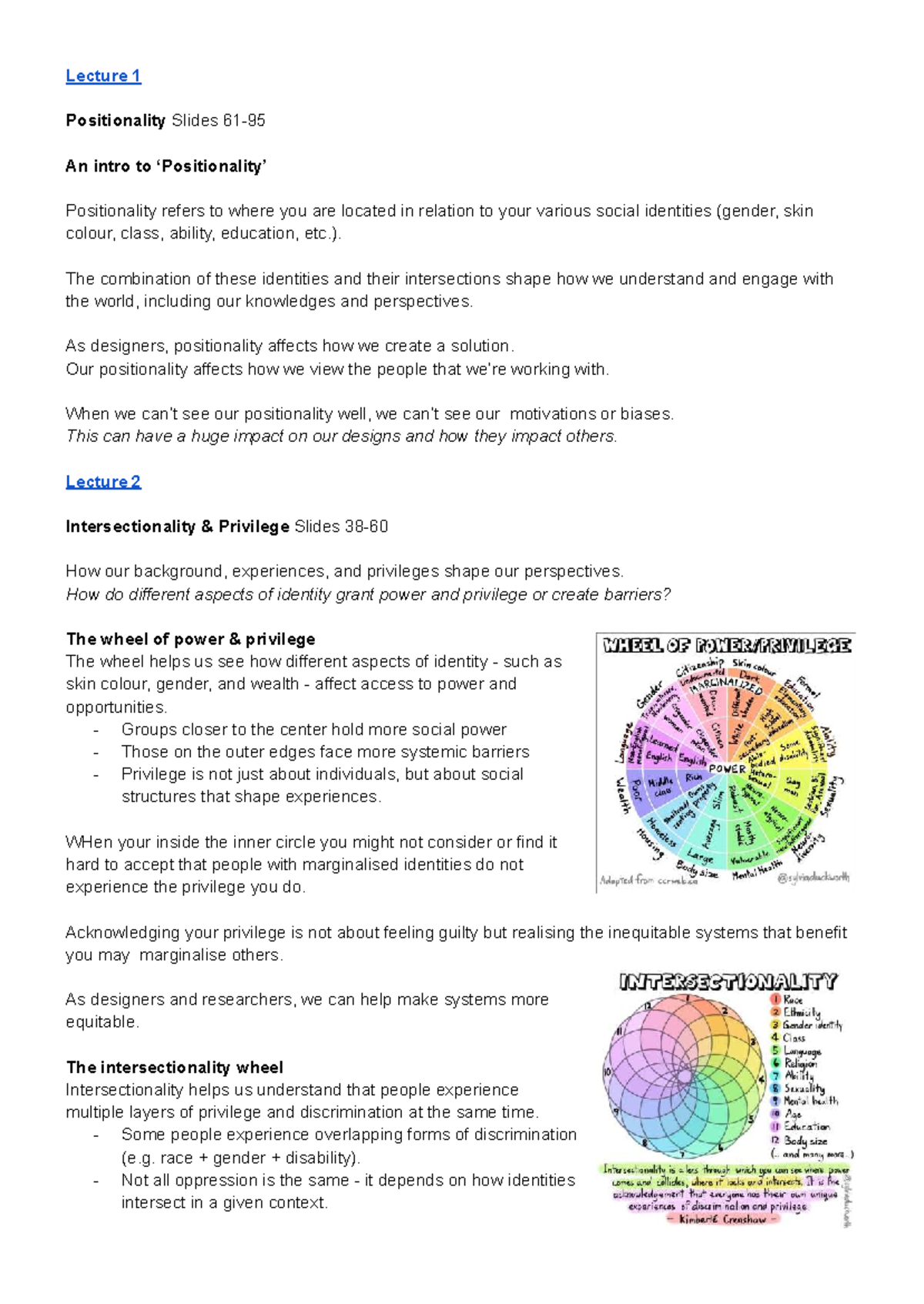 DES101 Lecture Notes: Positionality, Intersectionality & Design - Studocu