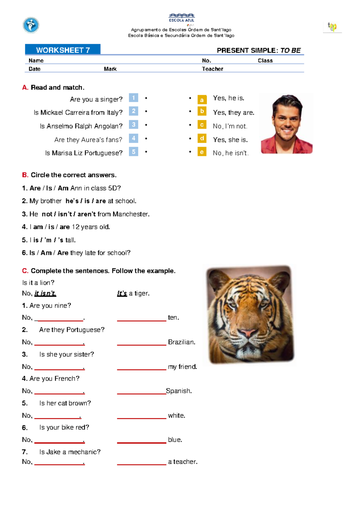 Worksheet 7 - Present Simple: To Be (A1 Level) - Studocu