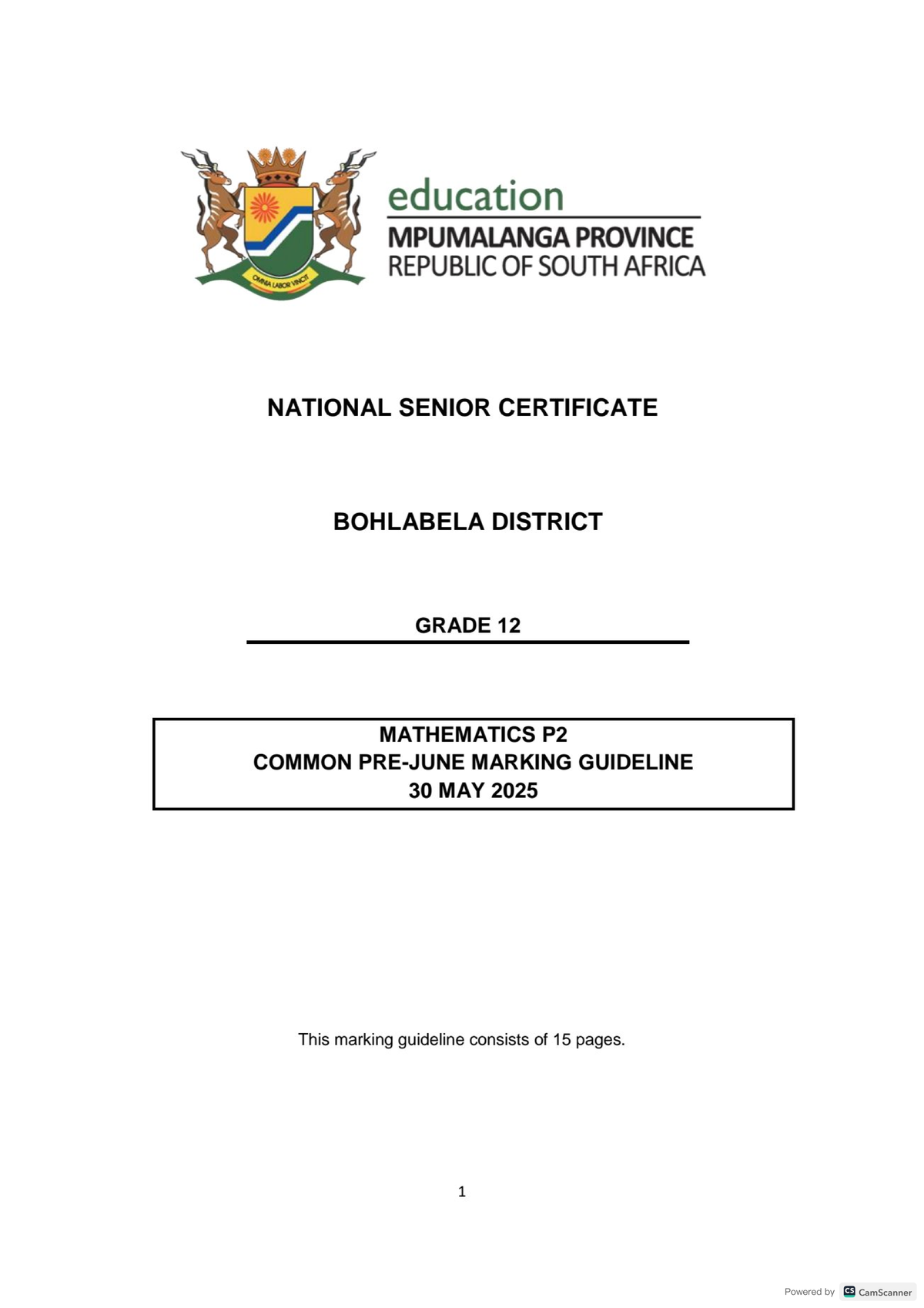 Grade 12 Mathematics P2 Common Marking Guidelines - May 2025 - Studocu