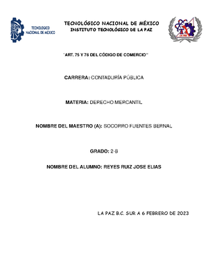 Resumen articulo 75 y 76 codigo de comercio - En el presente trabajo se ...