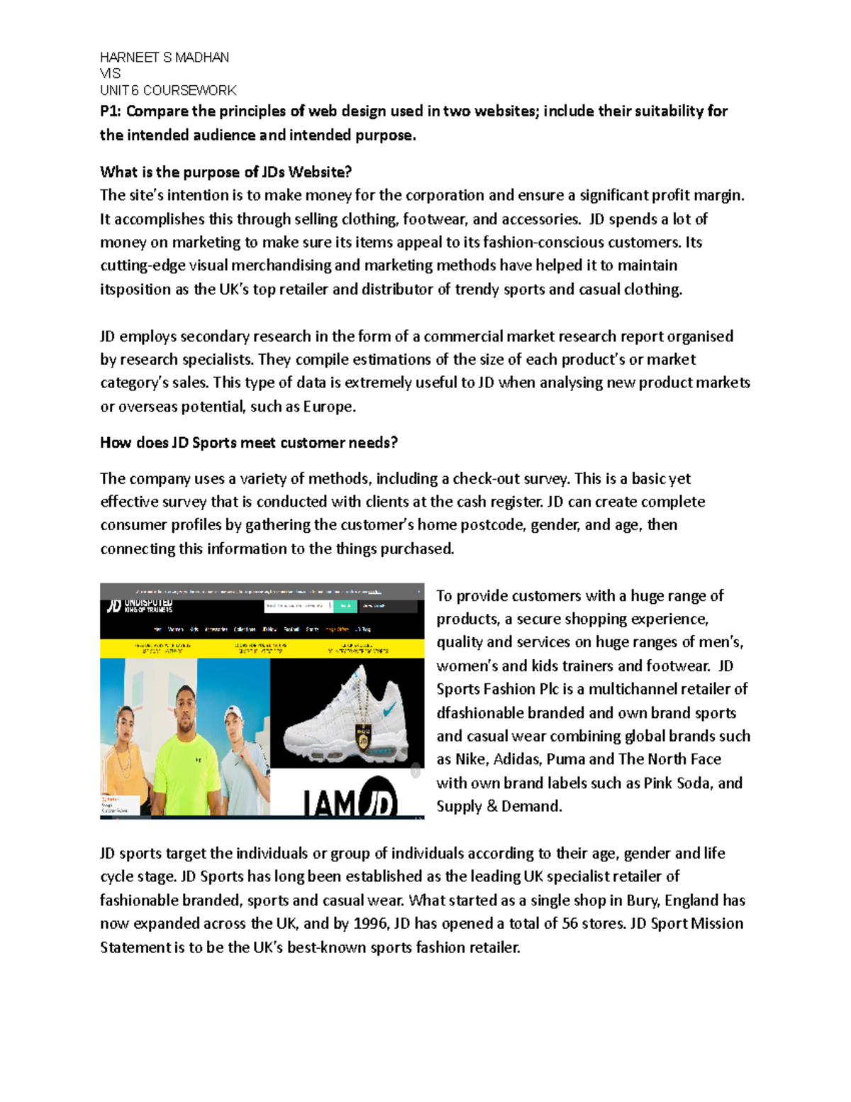 Copy of UNIT 6 Coursework - VIS UNIT 6 COURSEWORK P1: Compare the principles of web design used ...