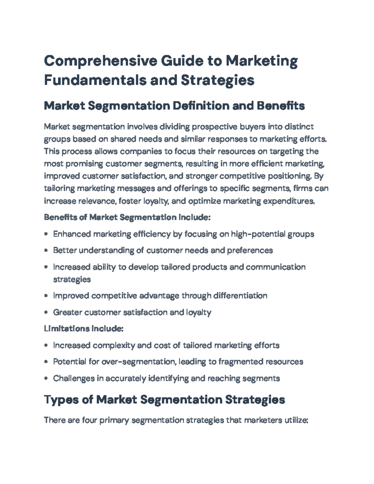 Comprehensive Guide to MKT 101: Market Segmentation & Strategies - Studocu