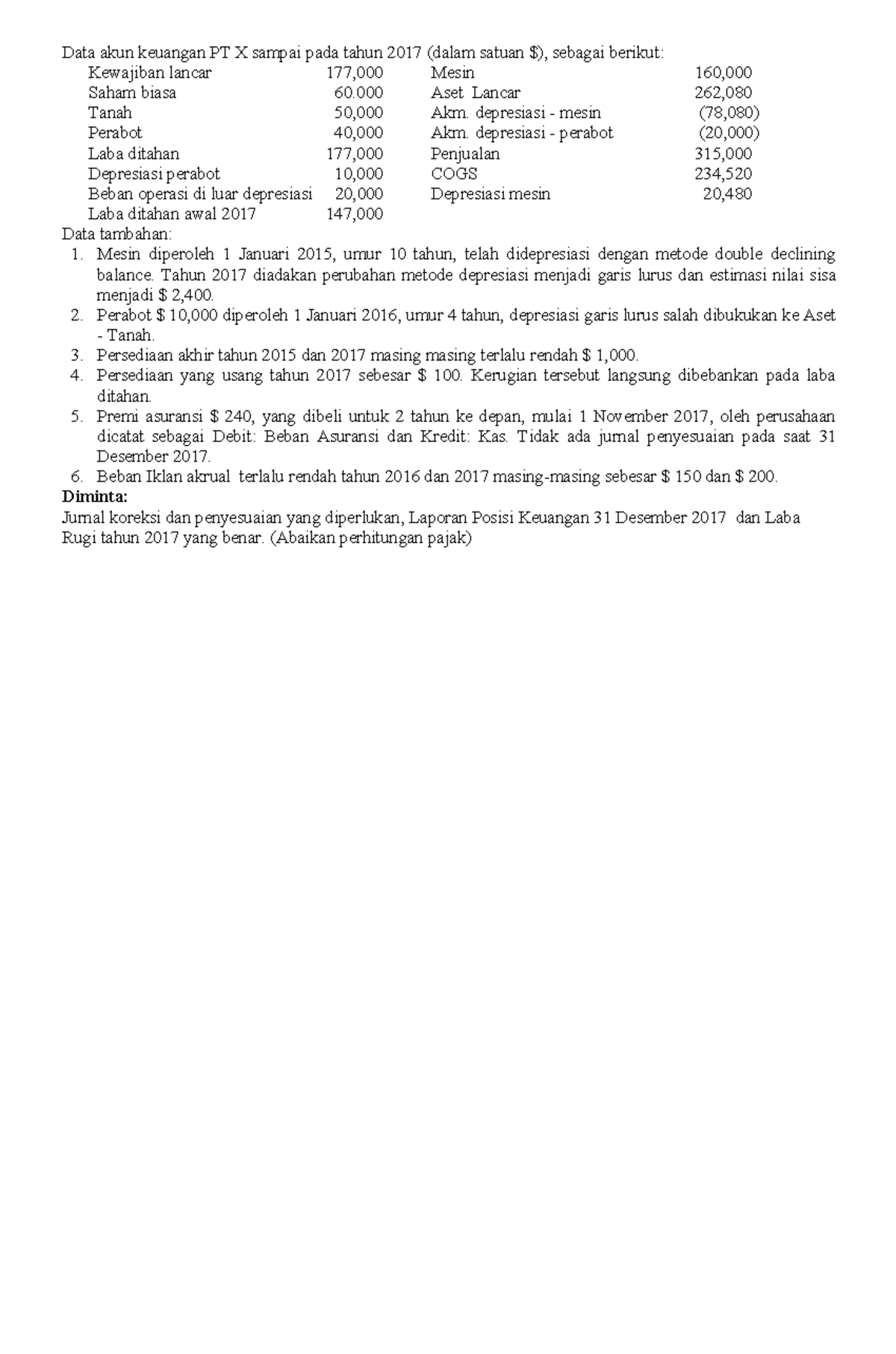 Soal Kuis ch 22 - AKM 3 - Ch. 22 Kieso - Data akun keuangan PT X sampai pada tahun 2017 (dalam ...