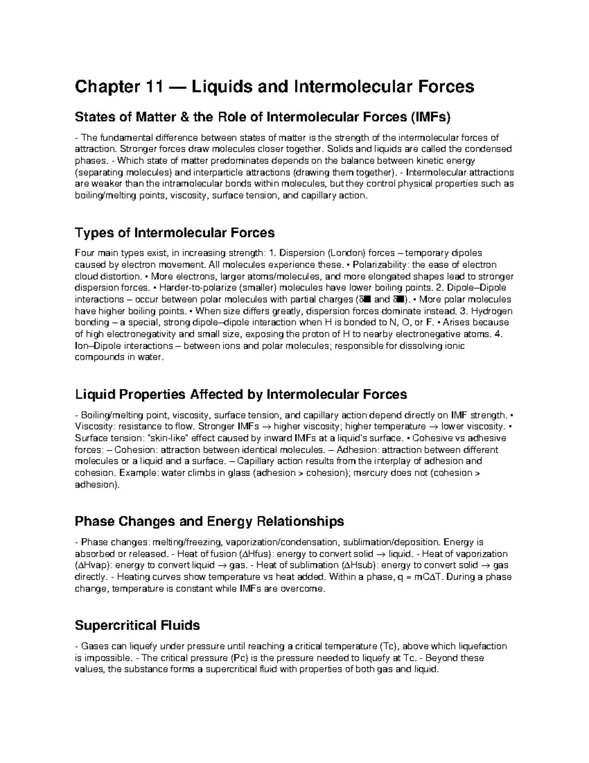 Chapter 11: Liquids & Intermolecular Forces - Detailed Notes - Studocu
