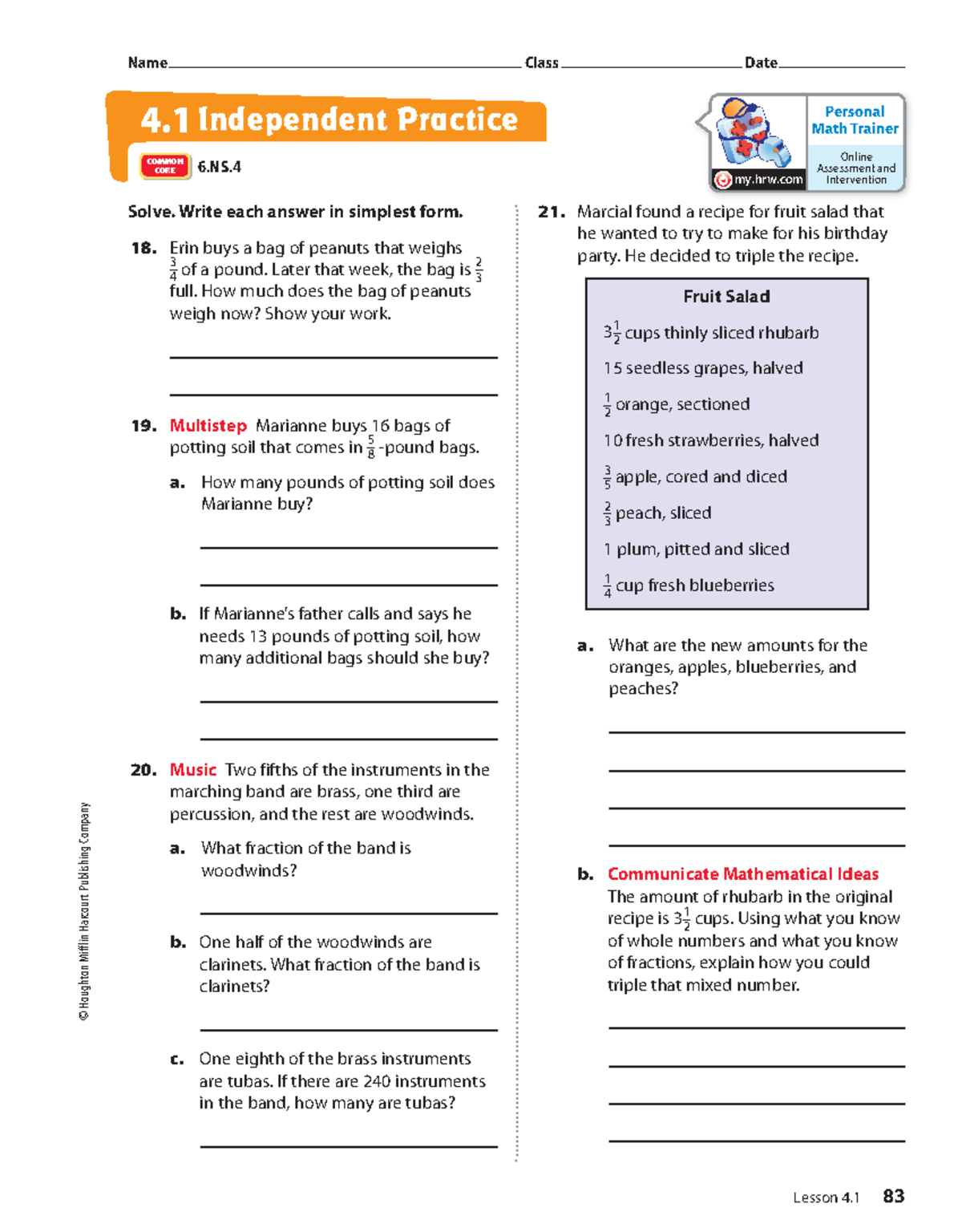Revision Fractions - practice - Personal Math Trainer Online Assessment ...
