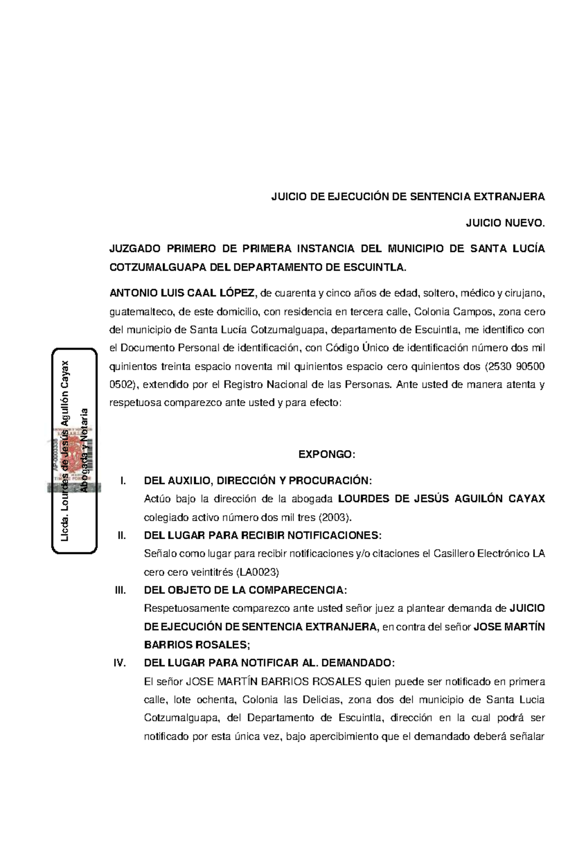 Demanda 5 - Juicio de Ejecución de Sentencia Extranjera - Studocu