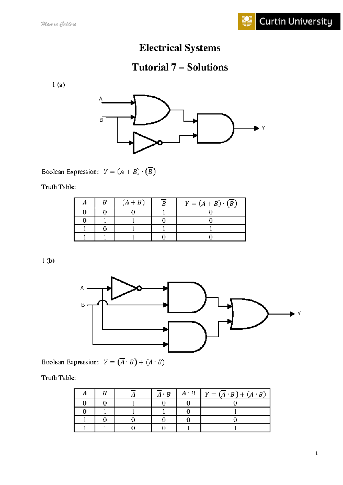 Solutions for Tutorial 7: Logic Systems and Truth Tables - Studocu