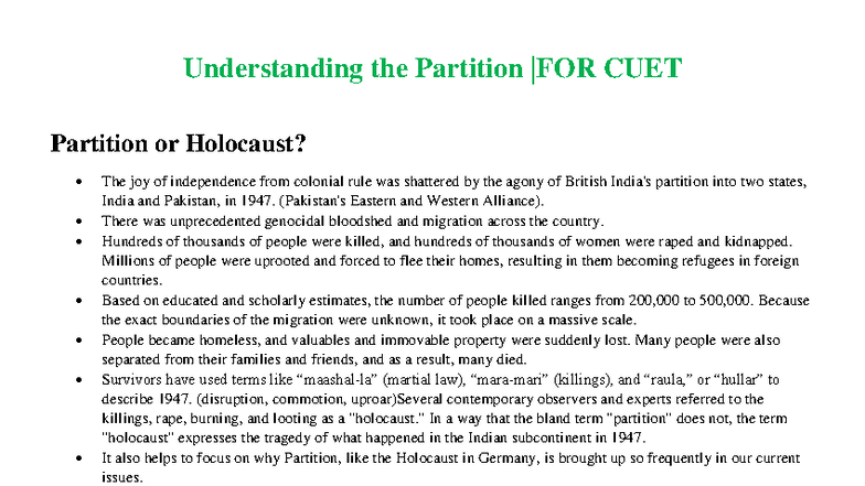 Understanding the Partition: A Historical Analysis of 1947 Events - Studocu