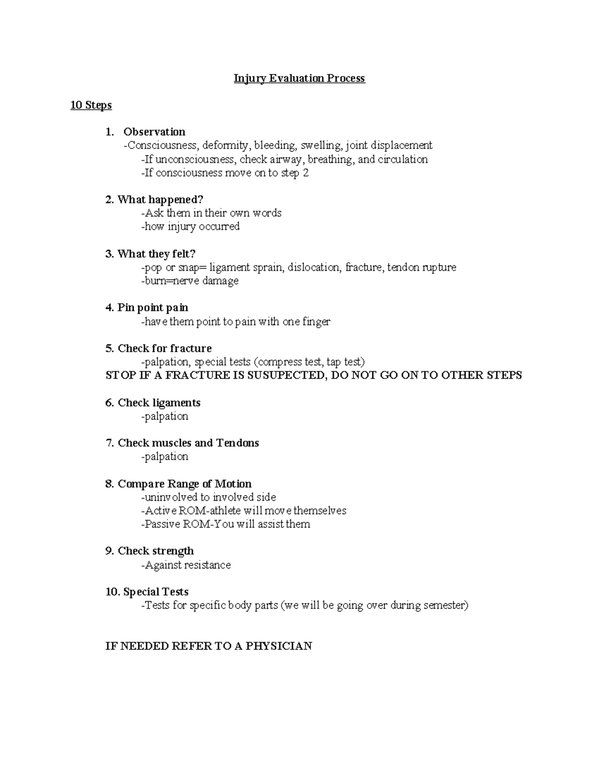 Injury Evaluation Process: 10 Key Steps for Assessment - Studocu