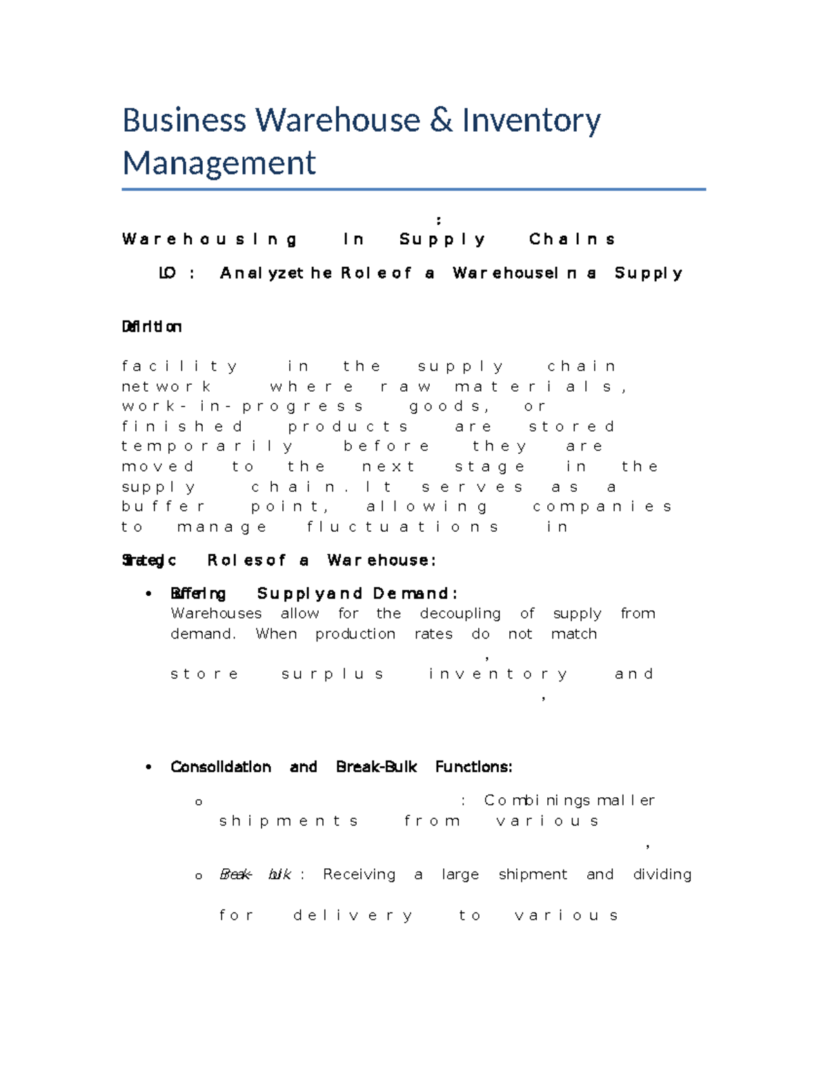 Logistics Exam Notes: Business Warehouse Inventory Management (Unit 1 ...