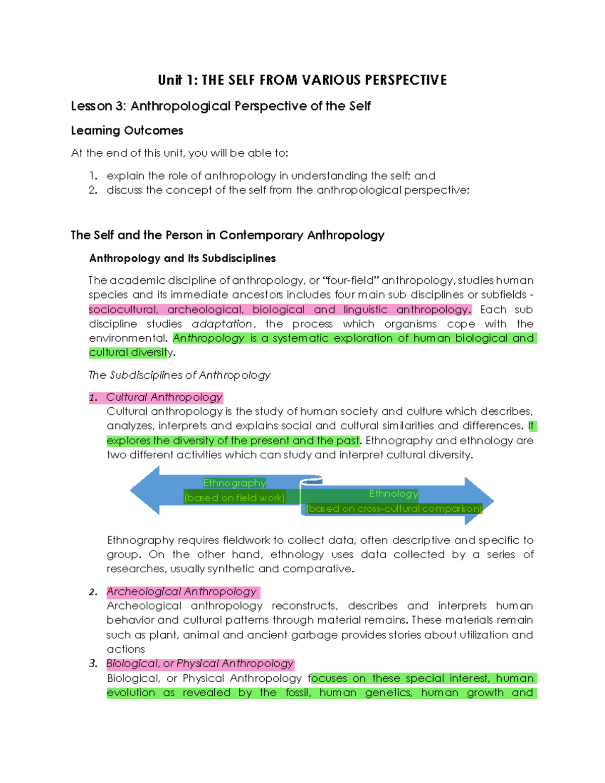 Lesson 3: Anthropological Perspective of the Self (GE1) - Studocu
