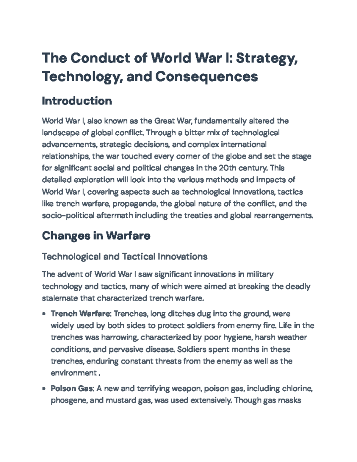 Analysis of World War I: Strategies, Innovations, and Global Impact ...