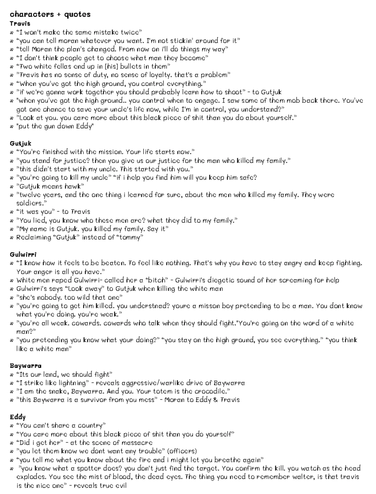 Characters + quotes HG - characters + quotes Travis “I won't make the ...