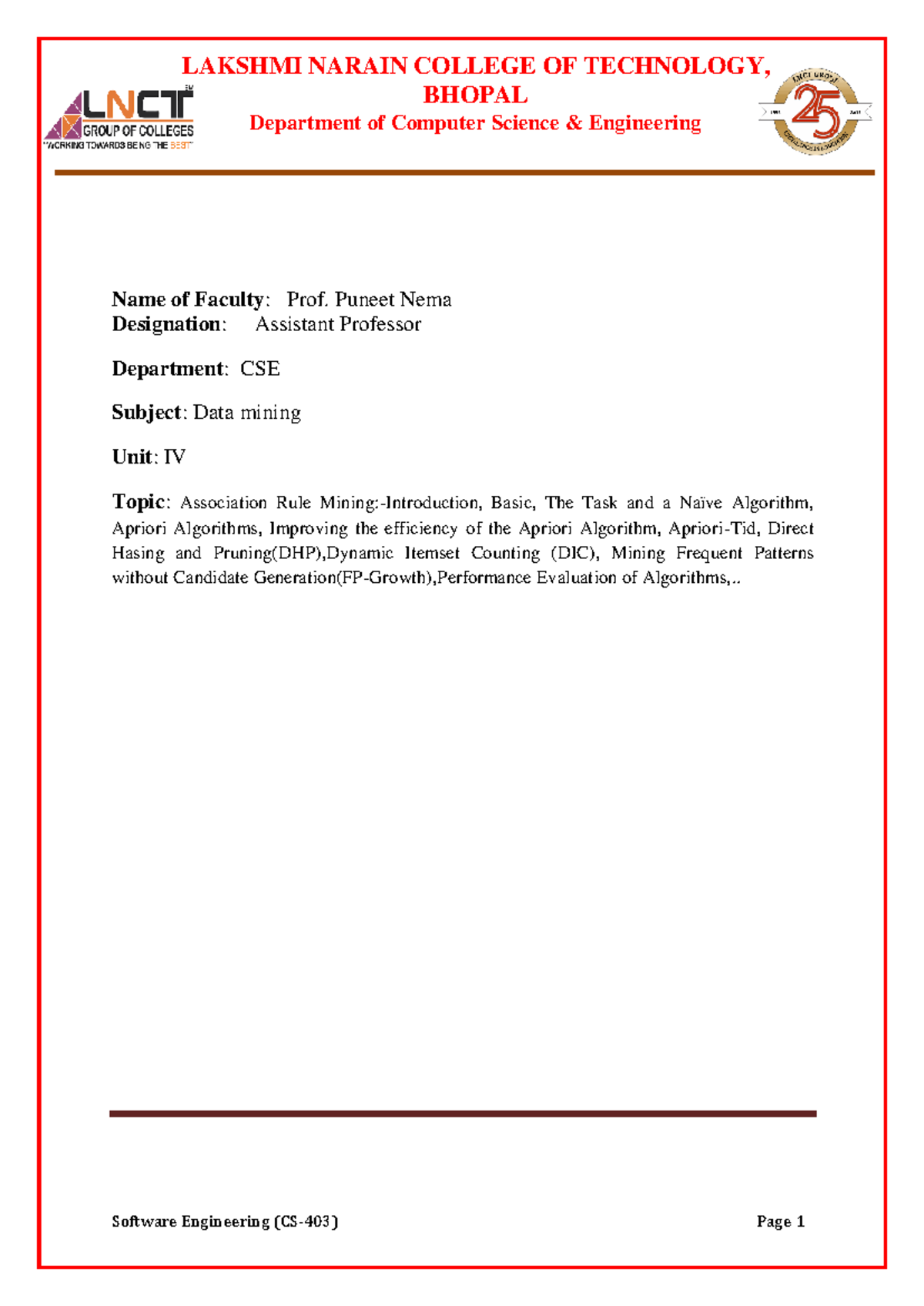 Data Mining Unit IV: Association Rules & Apriori Algorithm (CSE) - Studocu