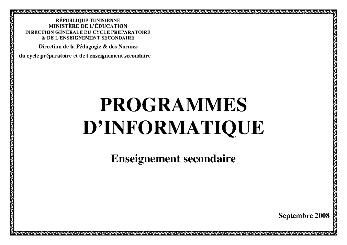 Info - 3ème Année Secondaire: Programme Informatique et Objectifs - Studocu