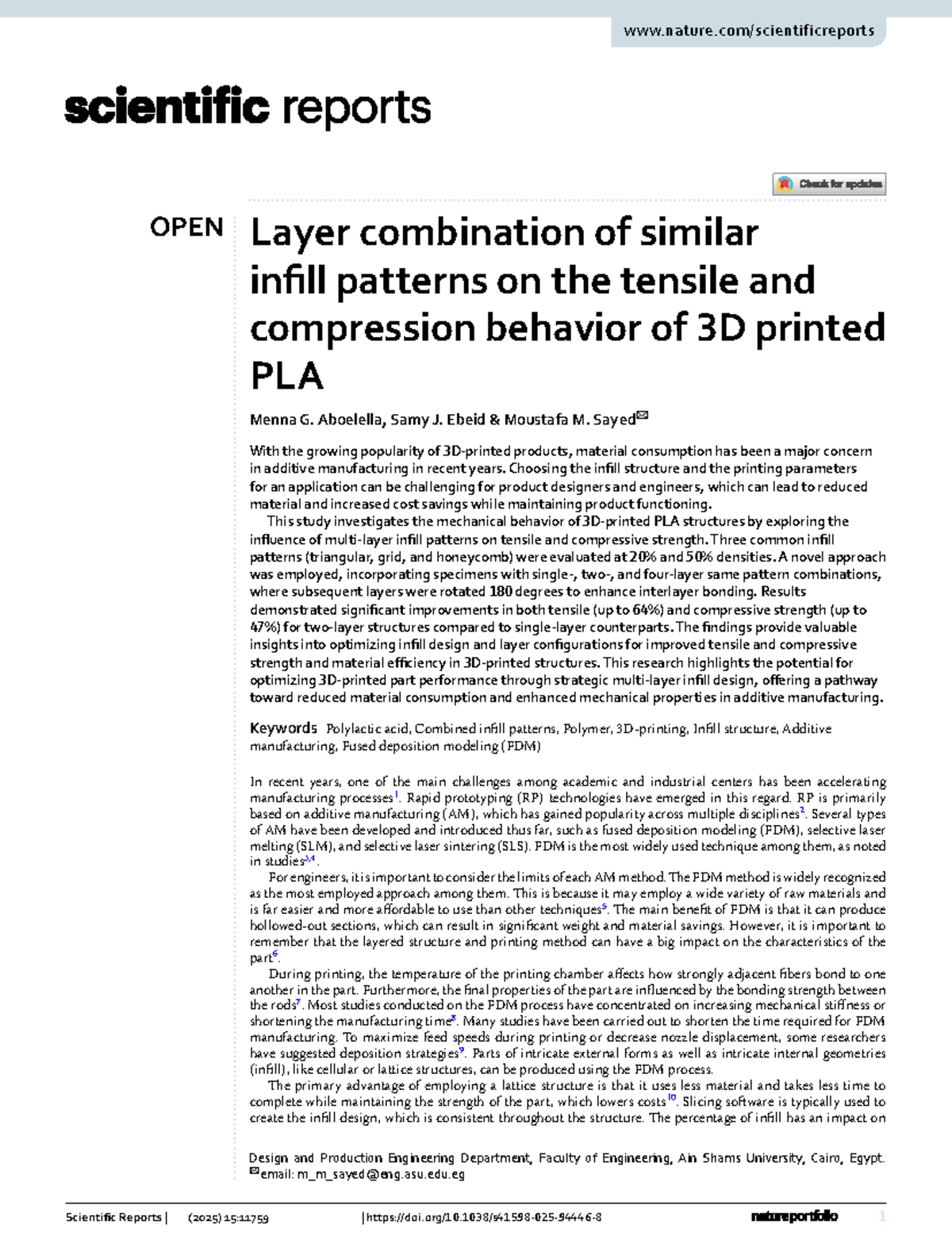 Layer Combination Effects on Tensile & Compressive Strength of 3D ...