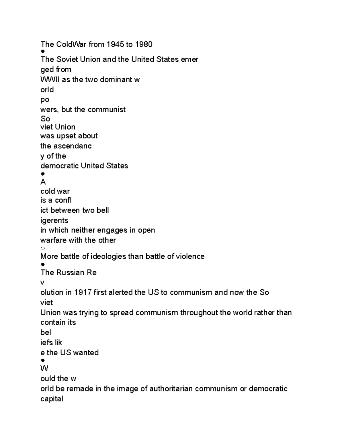 Unit 8 Notes: The Cold War (1945-1980) - US vs. Soviet Union - Studocu