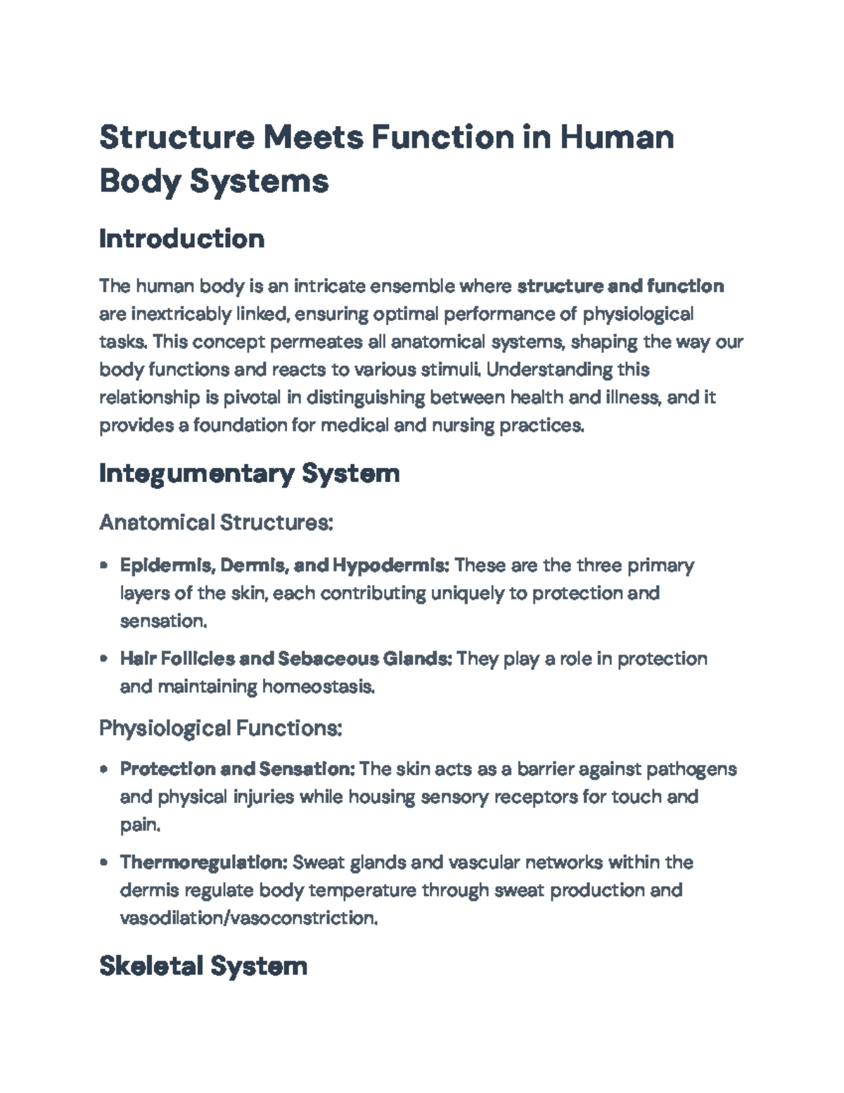 Human Body Systems: Structure & Function Overview for Proper Care - Studocu