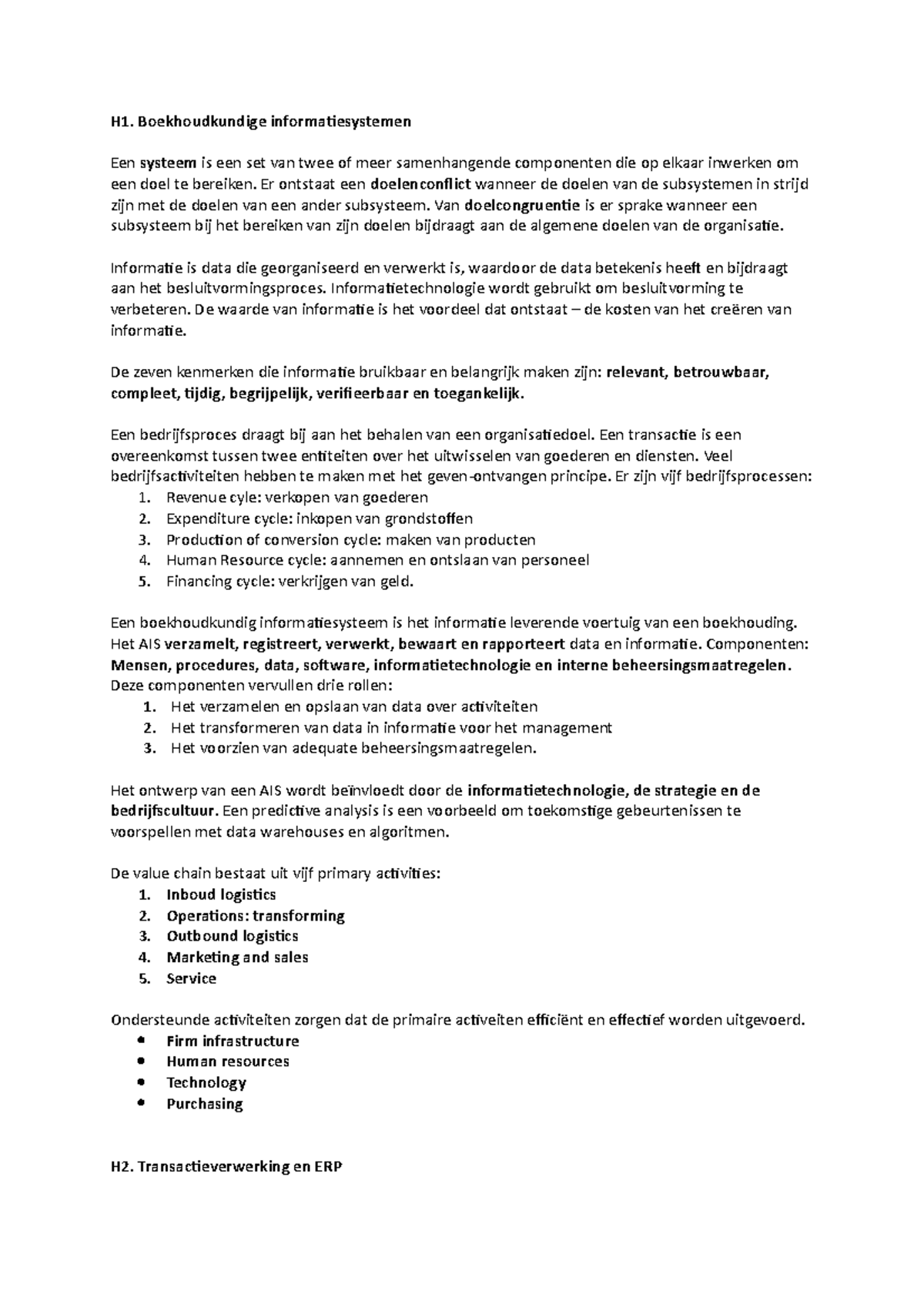 Samenvatting Internal Control - H1. Boekhoudkundige informatiesystemen Een systeem is een set ...