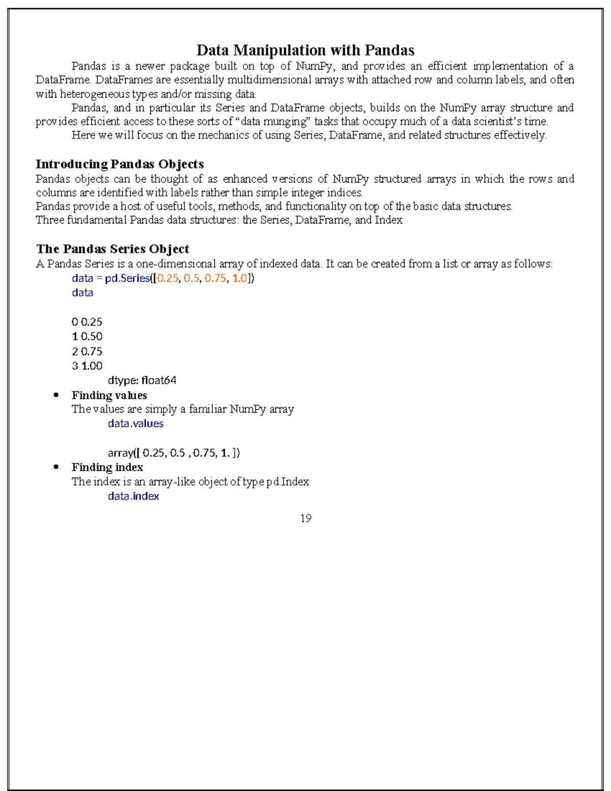 Unit II - Overview of Pandas Objects: Series & DataFrame Structures ...