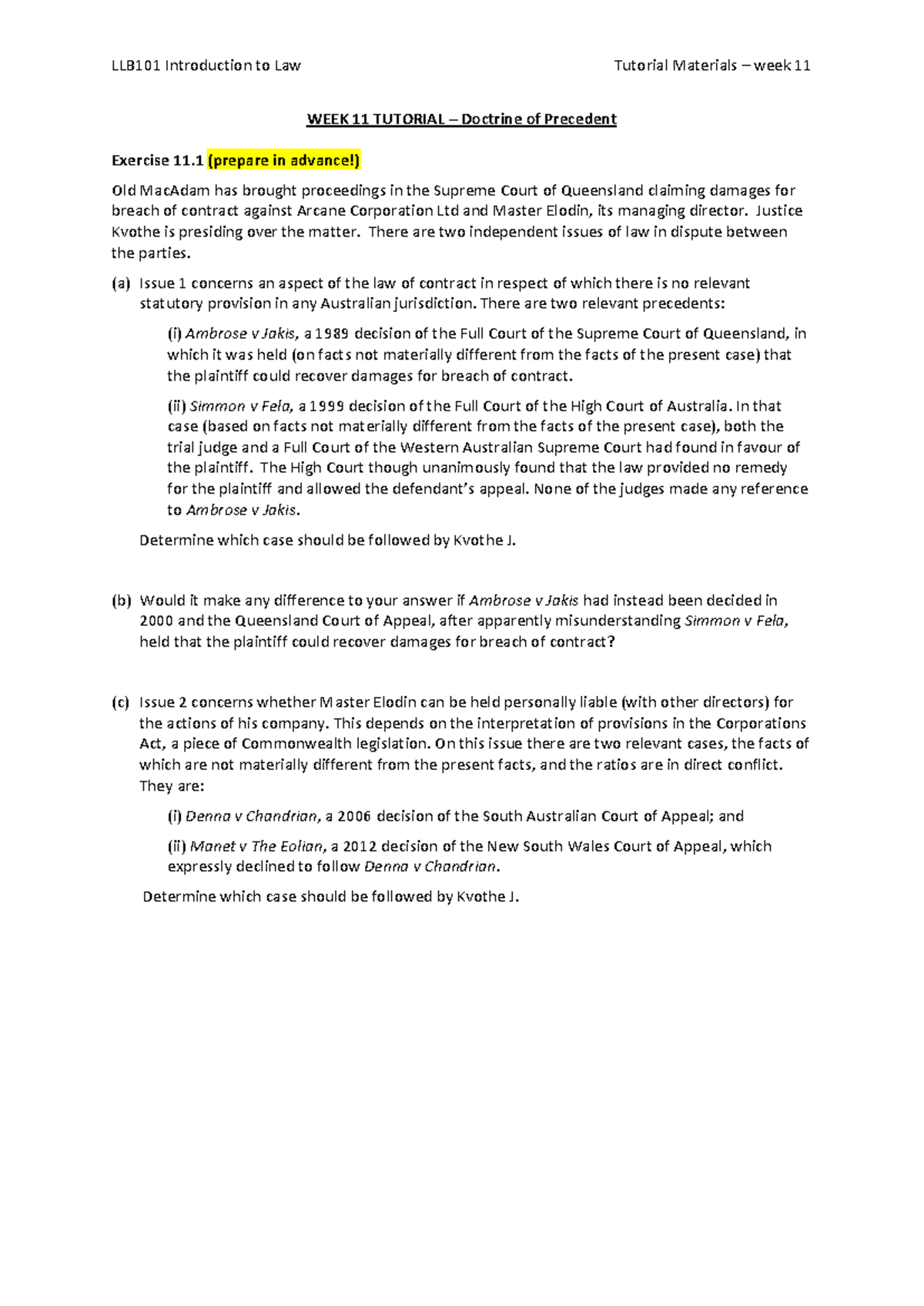 WEEK 11 Tutorial - tutes - Warning: TT: undefined function: 32 LLB101 ...