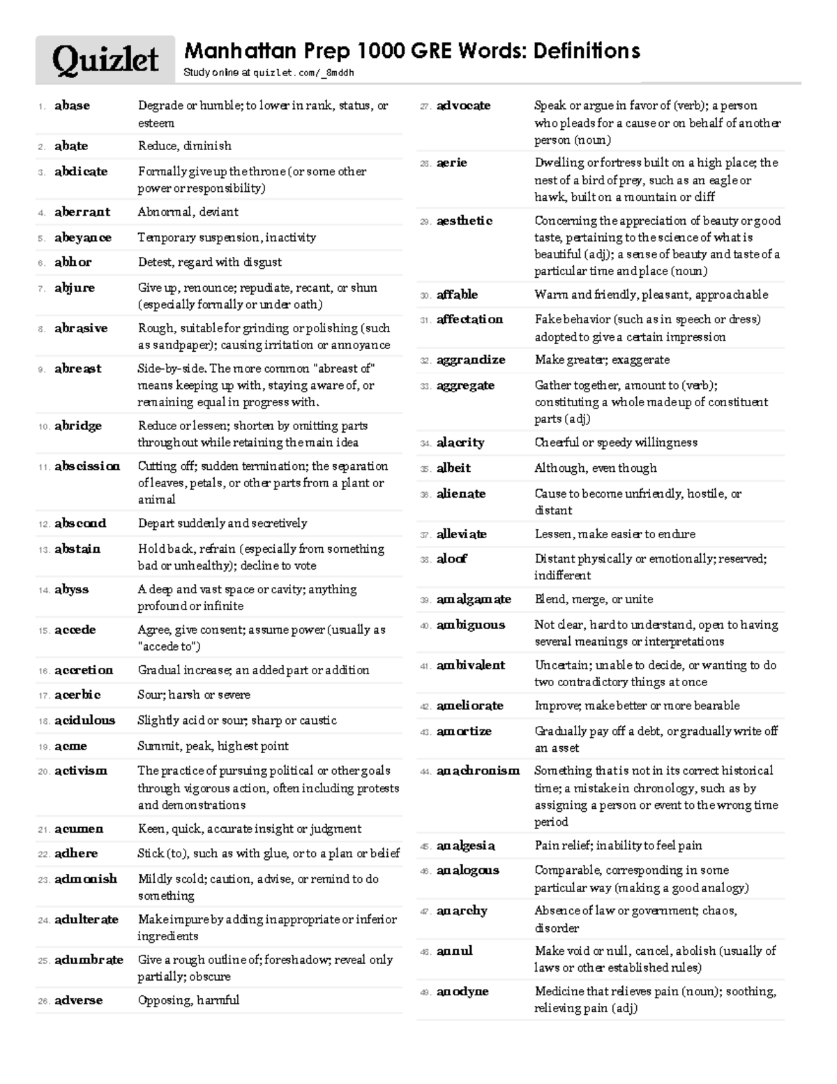 Manhattan Prep GRE Vocabulary: 1000 Essential Words for Success - Studocu