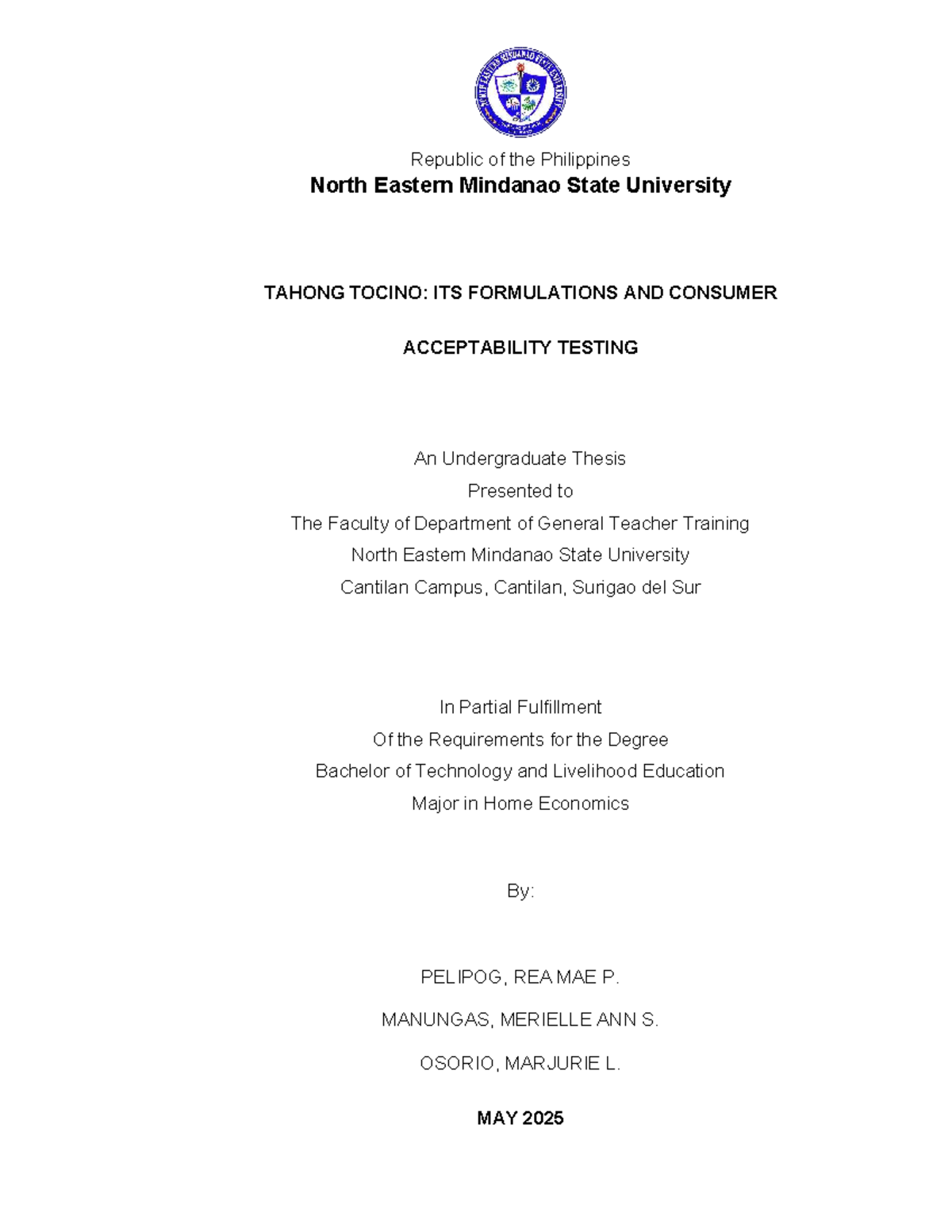 Tahong Tocino: Formulations & Consumer Acceptability Testing - BTLHE ...