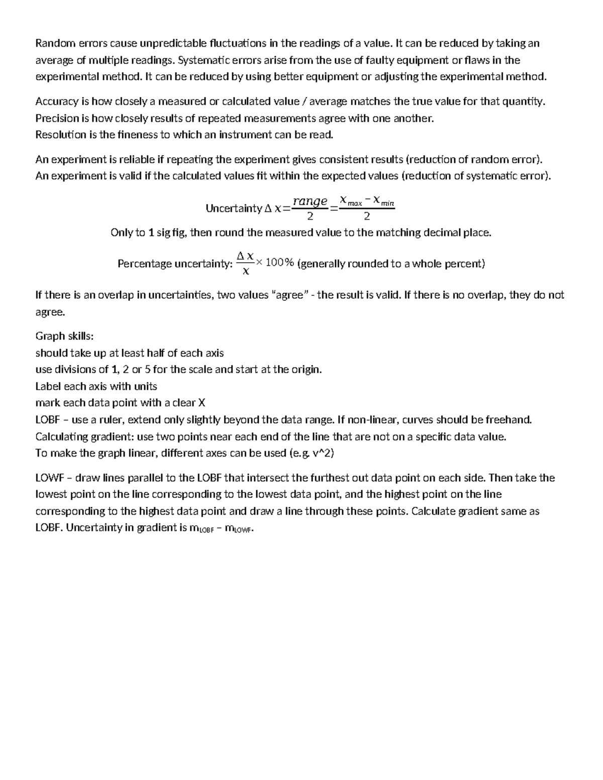 Physics Depth Notes: Understanding Errors, Accuracy, and Graph Skills ...