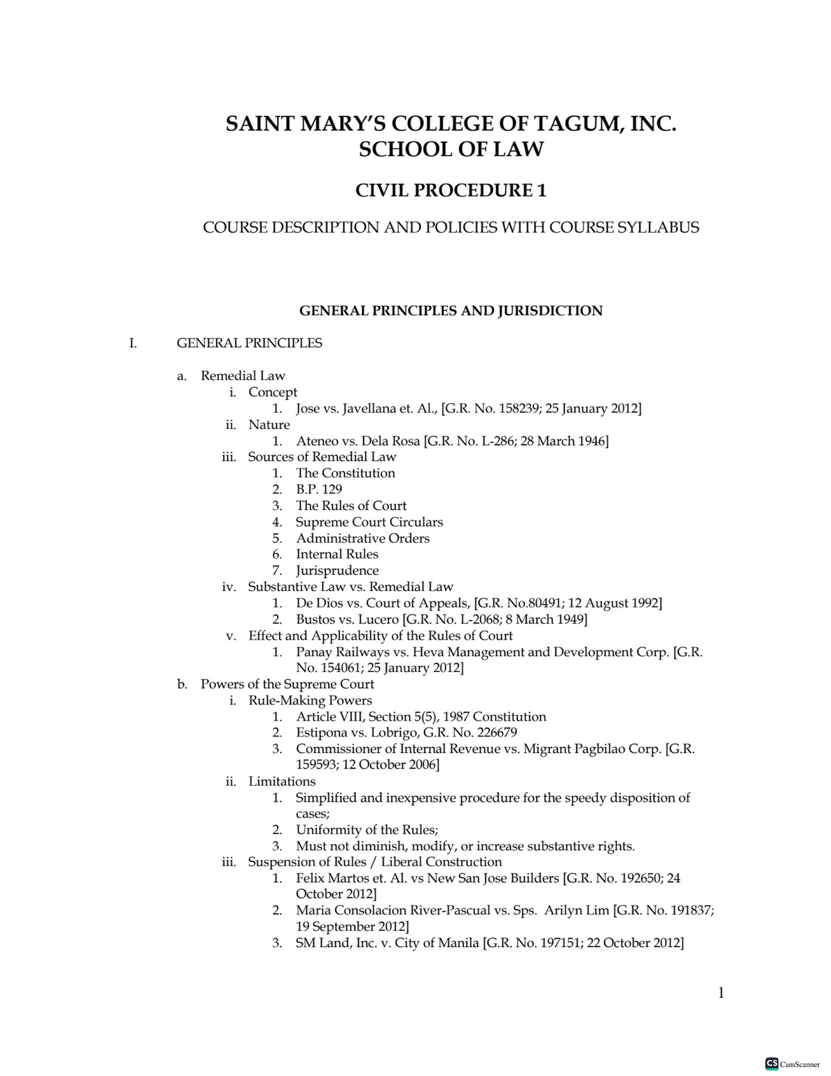 Civil Procedure 1 (CS) Syllabus and Exam Review Guide - Studocu