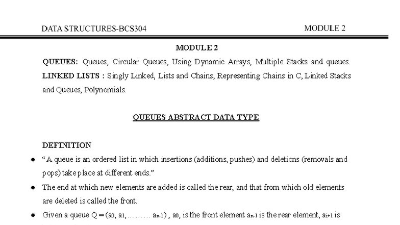 DSA 101: Module 2 - Queues & Linked Lists Overview - Studocu