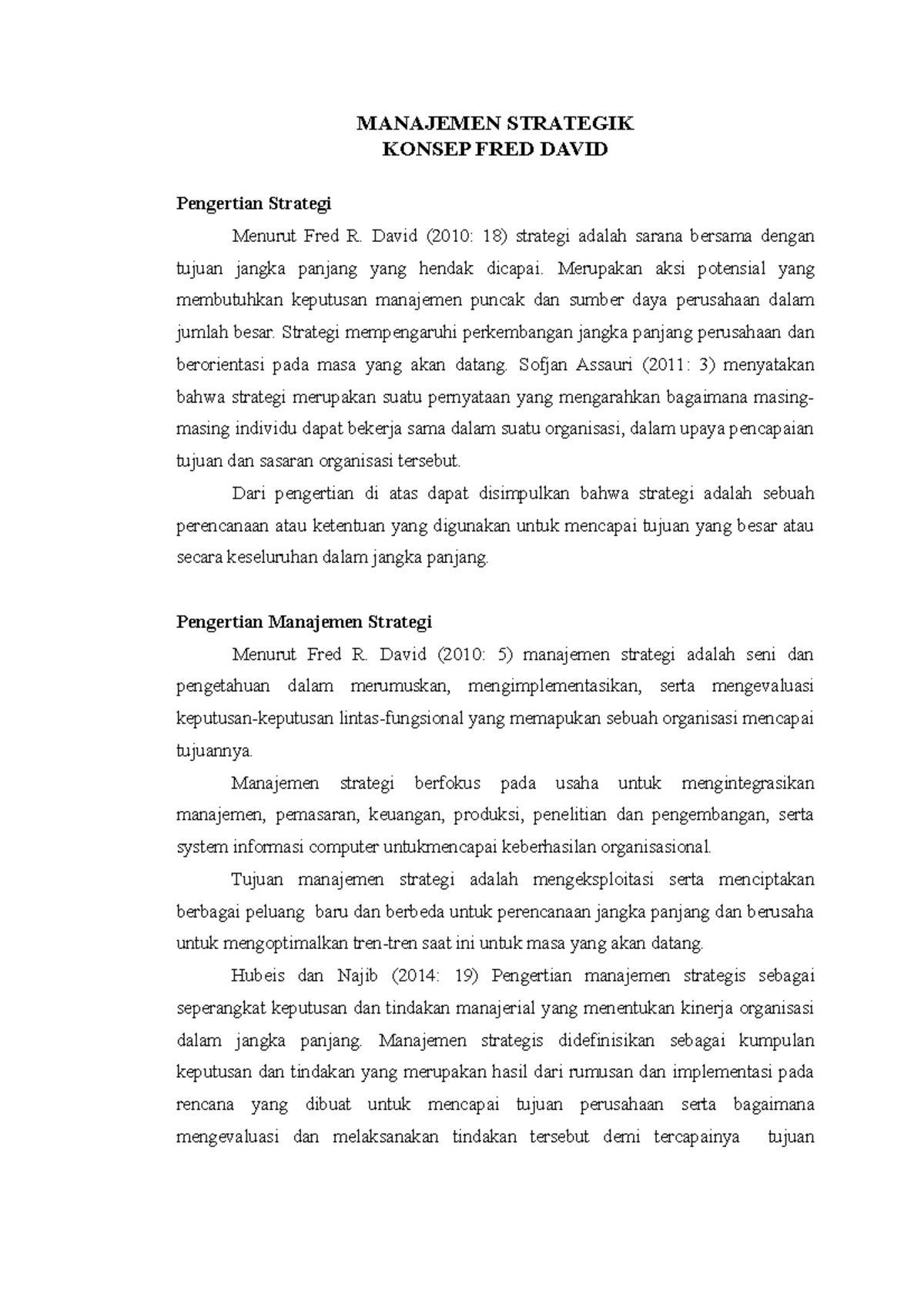 Manajemen Strategik: Konsep dan Manfaat Fred R. David - Studocu