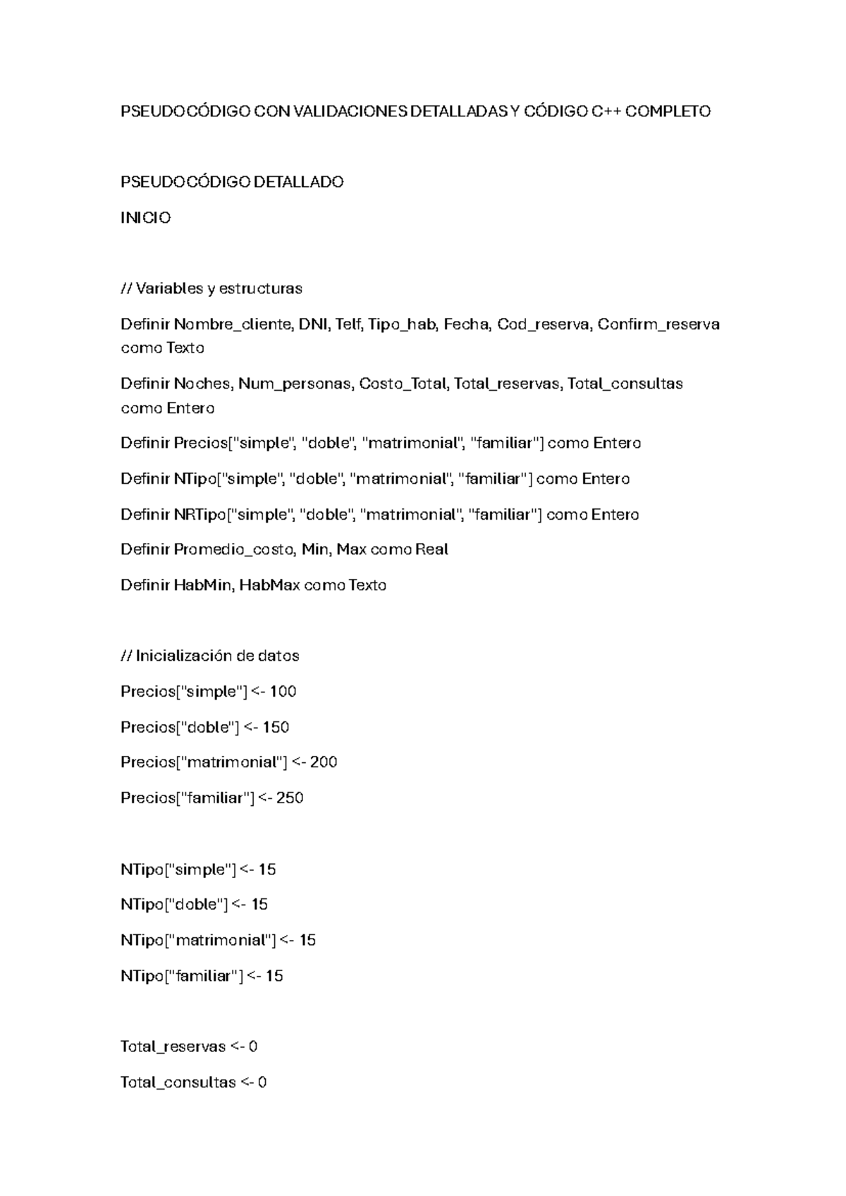 Pseudocódigo con Validaciones Detalladas y Código Completo - Studocu
