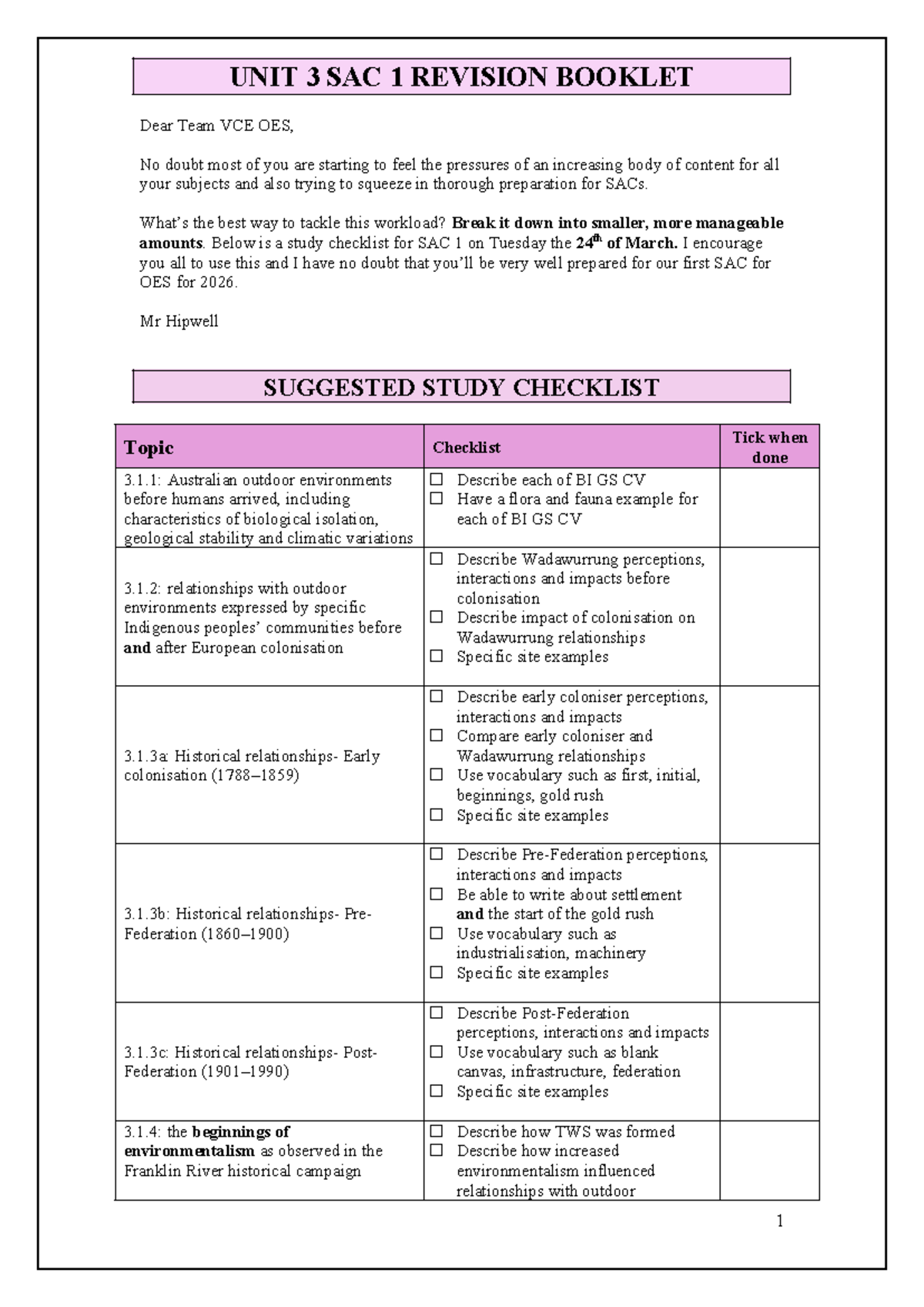 2026 OES Unit 3 SAC 1 Study Revision Guide - Studocu