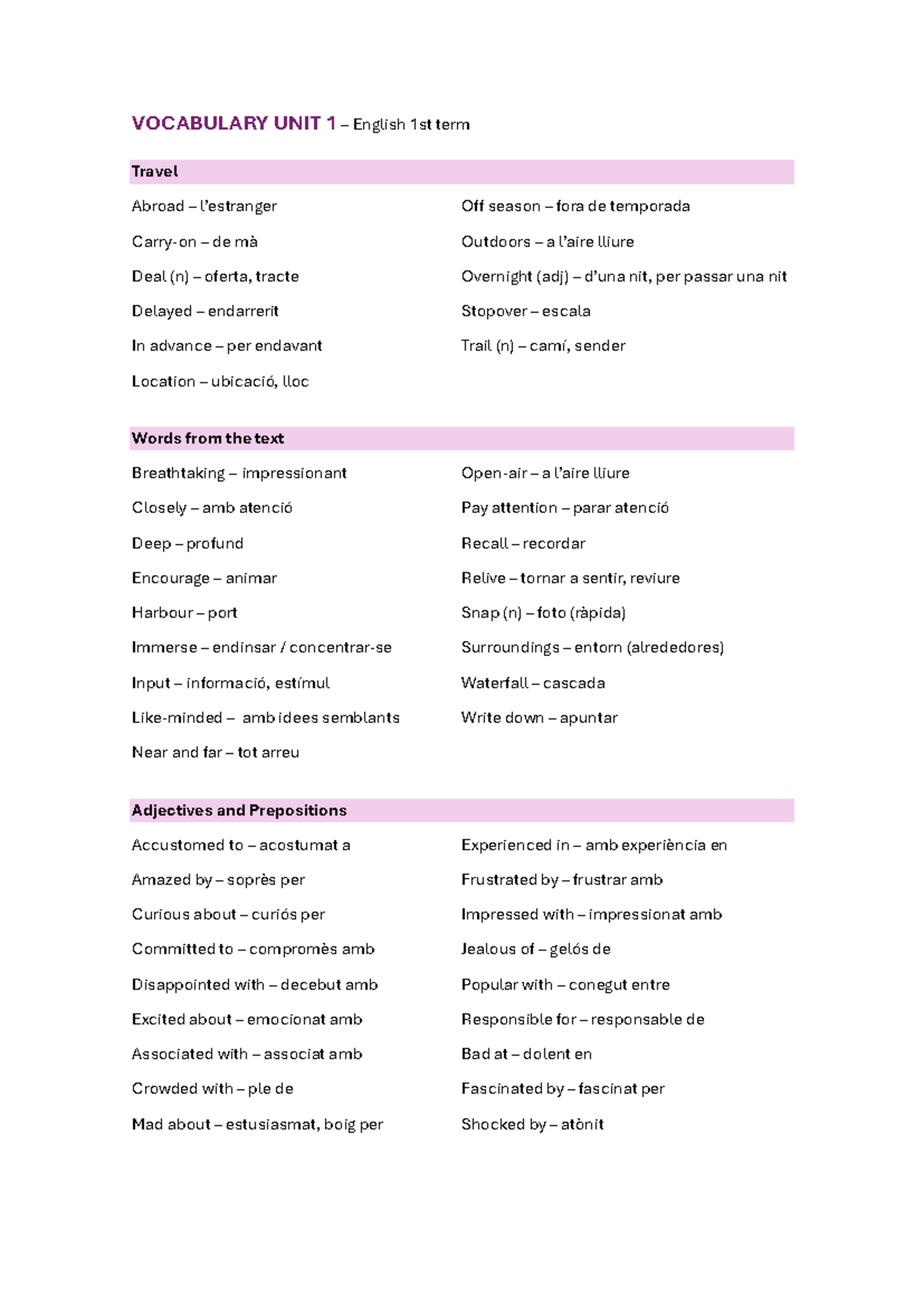 English second batxillerat - primer control vocabulary - VOCABULARY ...